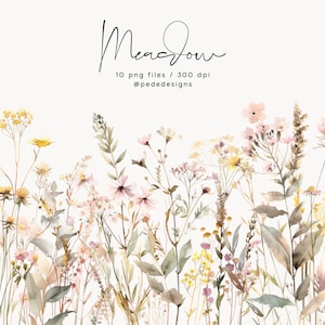 Meadow Clipart, Watercolor Floral Field Clipart, Watercolor Wild ...