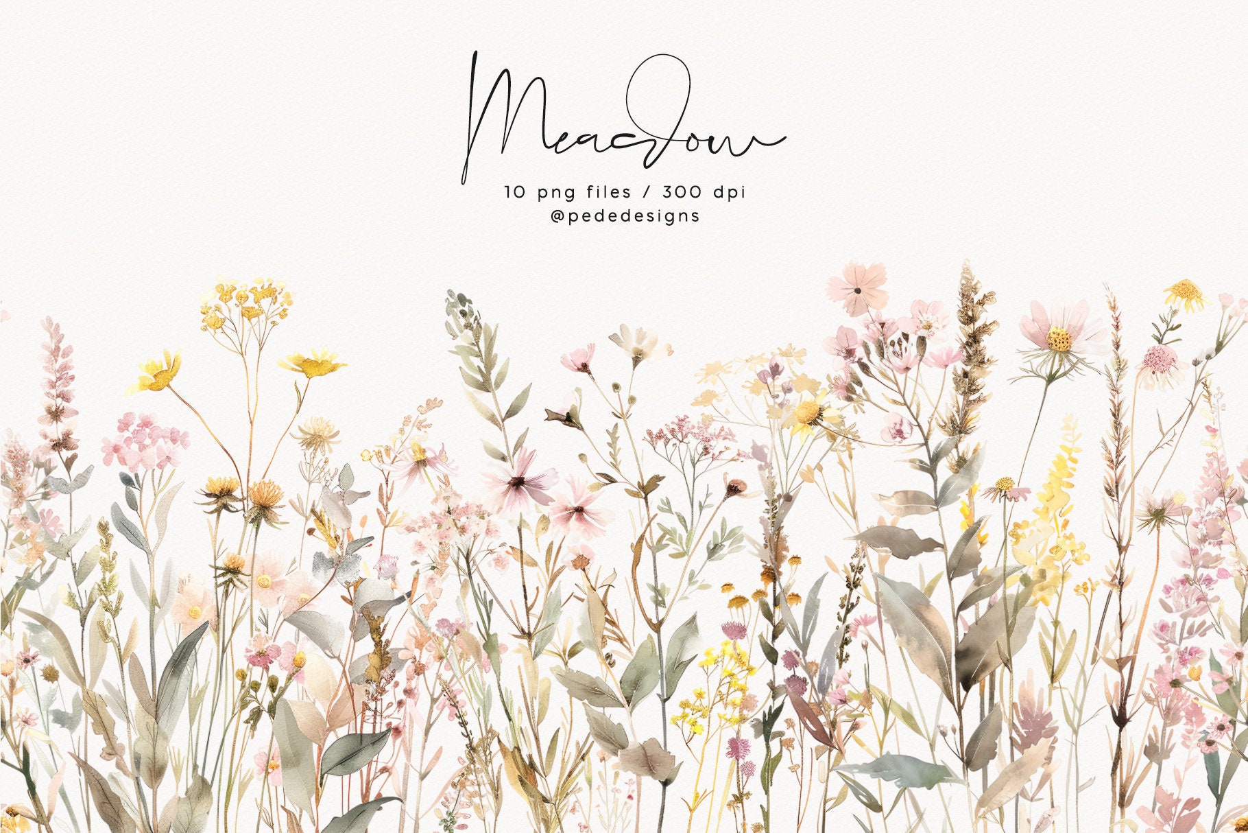 Meadow Clipart, Watercolor Floral Field Clipart, Watercolor Wild ...