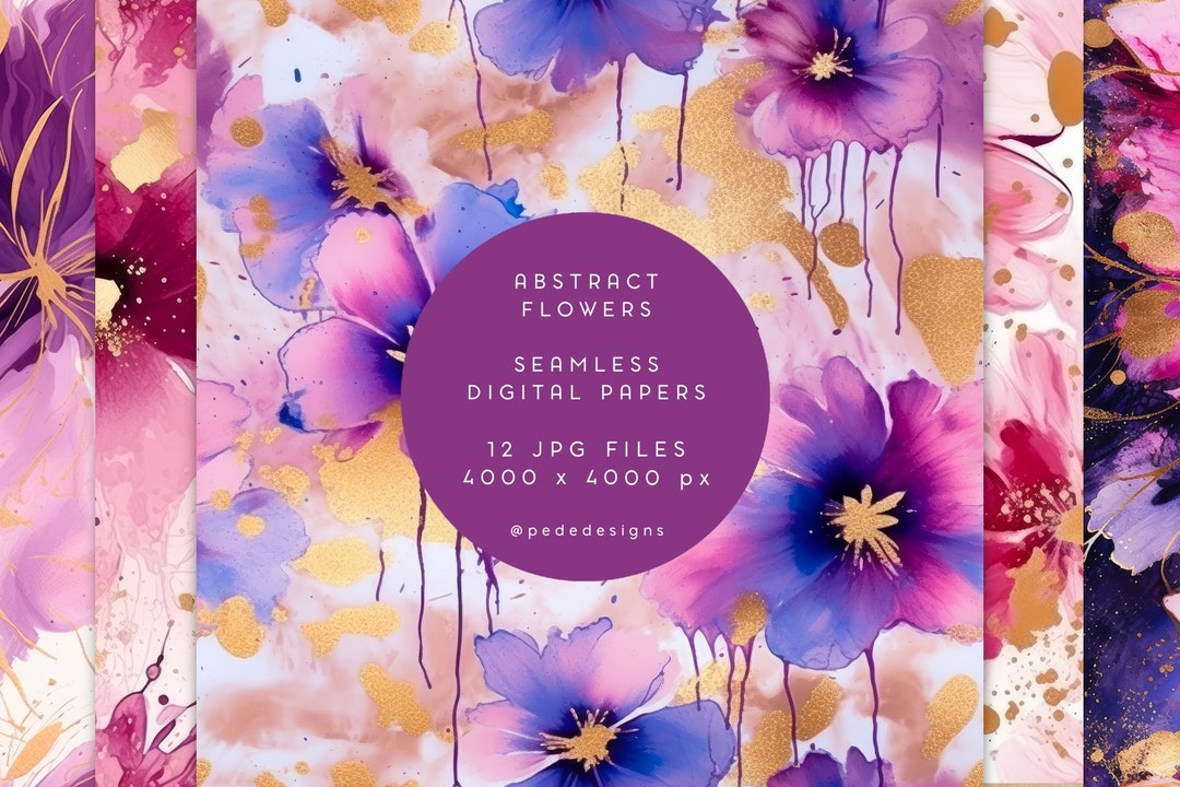 Abstract Flowers, Digital Paper Pack, Abstract Floral Seamless Digital ...