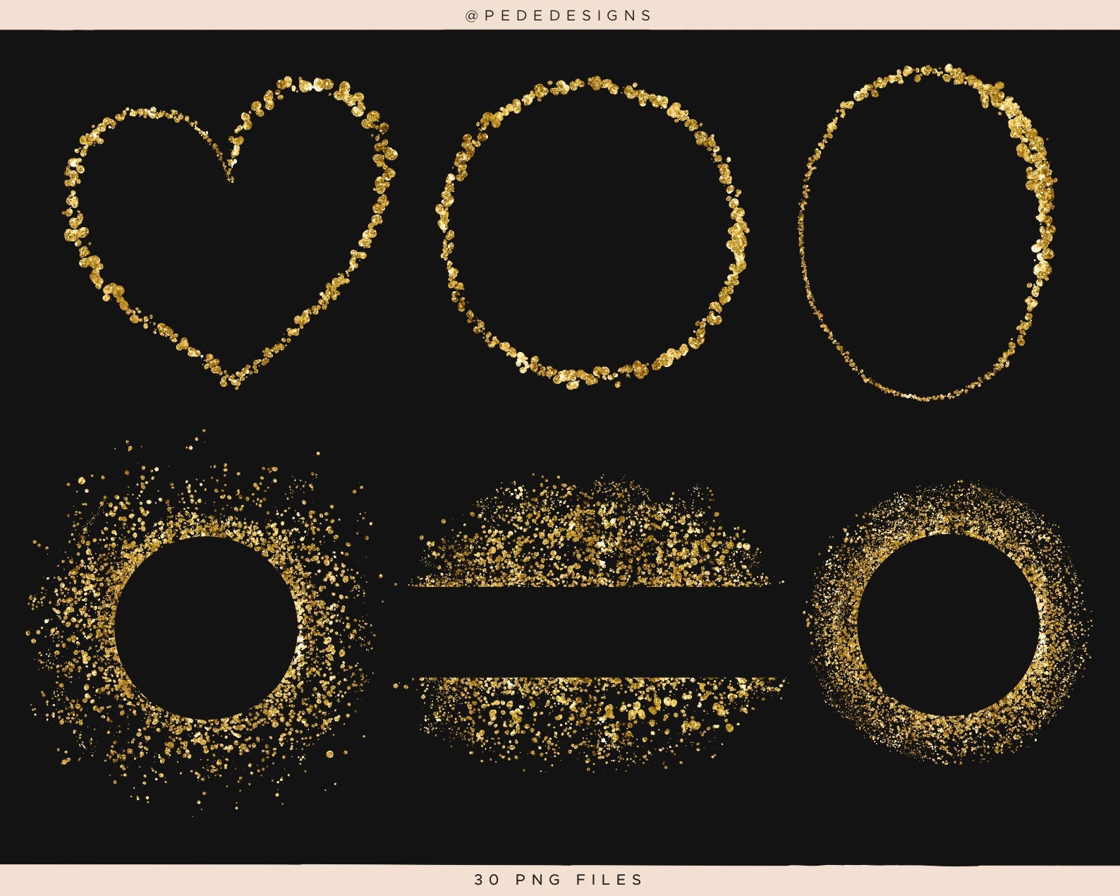 Gold Frames Clip Art, Glitter Geometric, Sparkly Design Elements ...