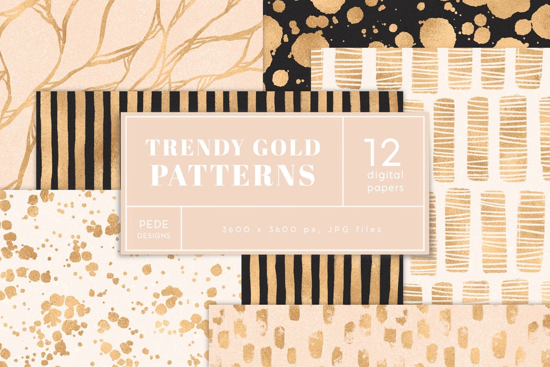 Gold Digital Paper Pack, Elegant Background, Gold Foil Patterns, Brush ...
