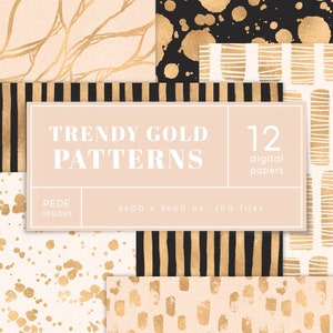 Gold Digital Paper Pack, Elegant Background, Gold Foil Patterns, Brush ...