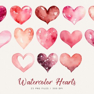 Watercolor Hearts Clipart, Watercolor Love Clipart, Valentine's Day ...