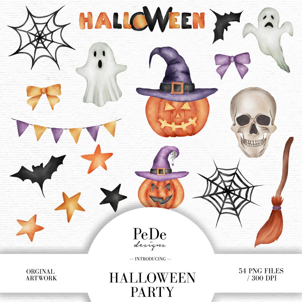 Watercolor Halloween Party Clip Art Autumn Cliparts Spooky - Etsy