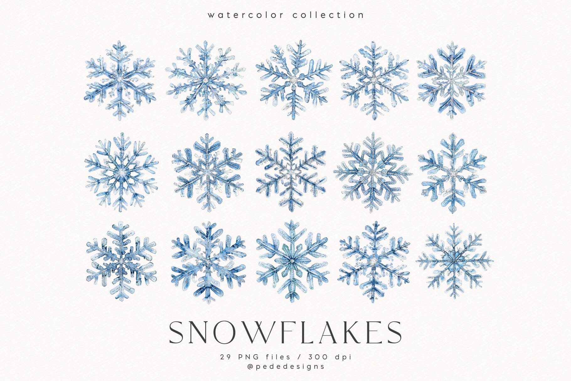 Snowflakes Clip Art, Watercolor Winter Clipart, Planner Stickers, Snow ...