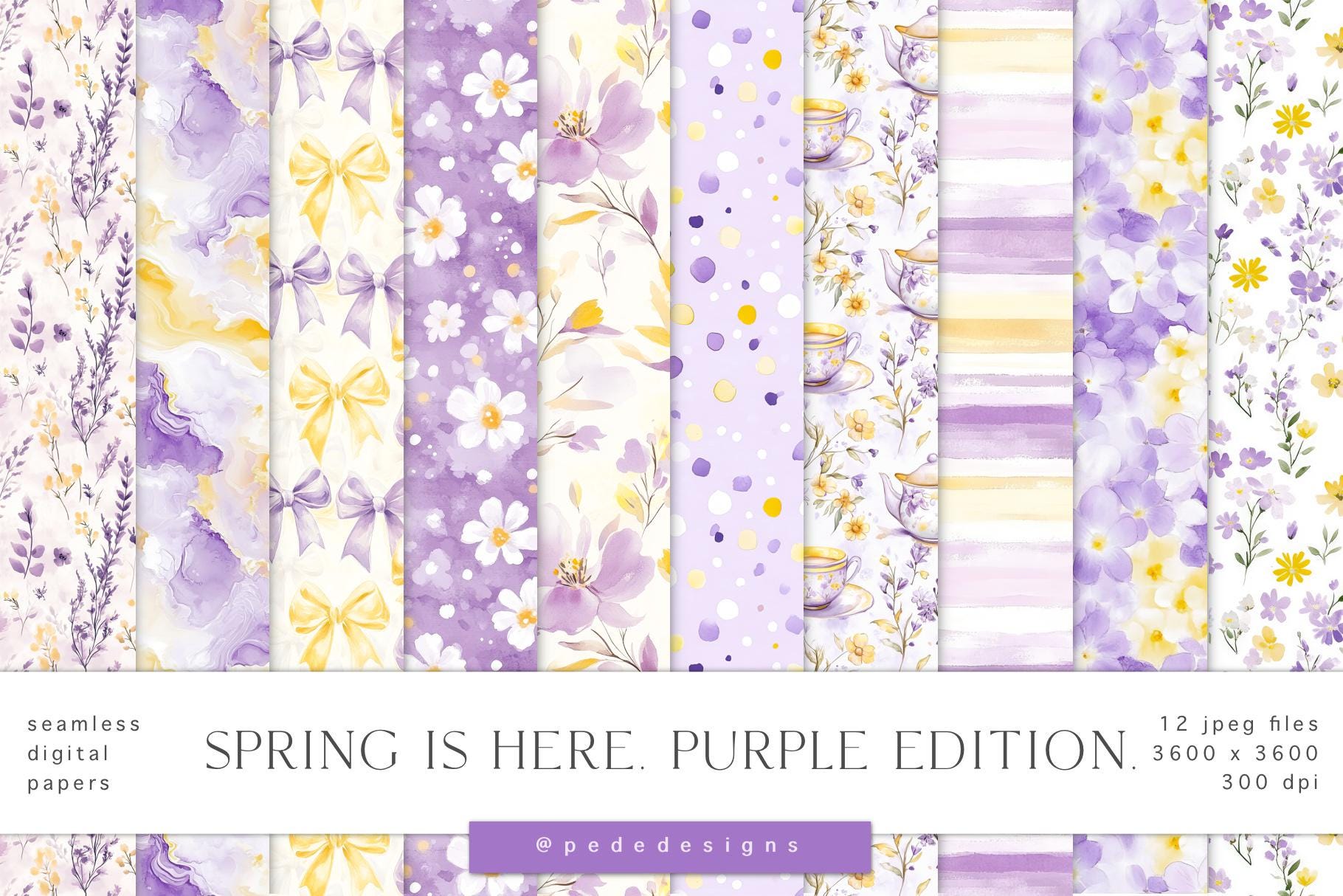 Purple Spring Digital Paper Set: Floral Seamless Patterns (digital ...