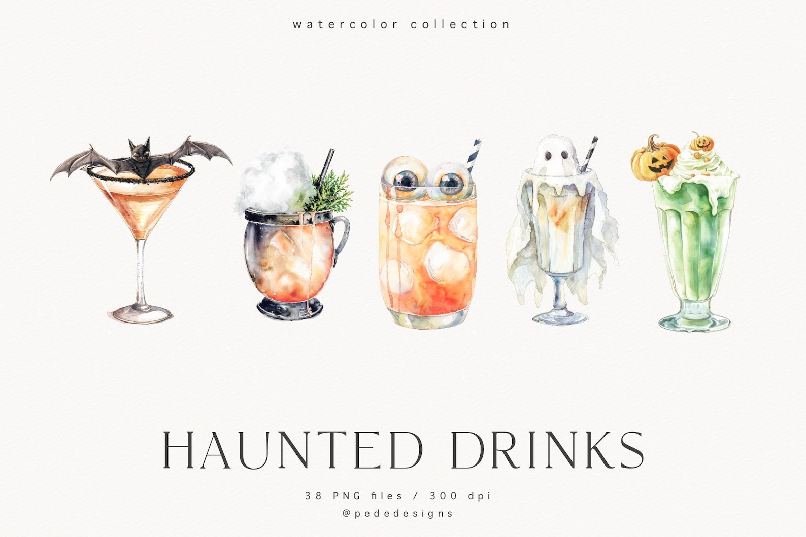 Haunted Drinks Clip Art Set, Watercolor, Menu Clipart, Halloween Party ...