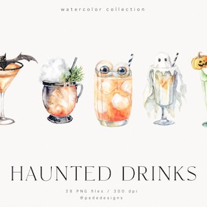 Haunted Drinks Clip Art Set, Watercolor, Menu Clipart, Halloween Party ...