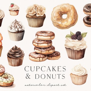 Cupcakes & Donuts, Baking Watercolor Clipart, Dessert Png Graphics ...