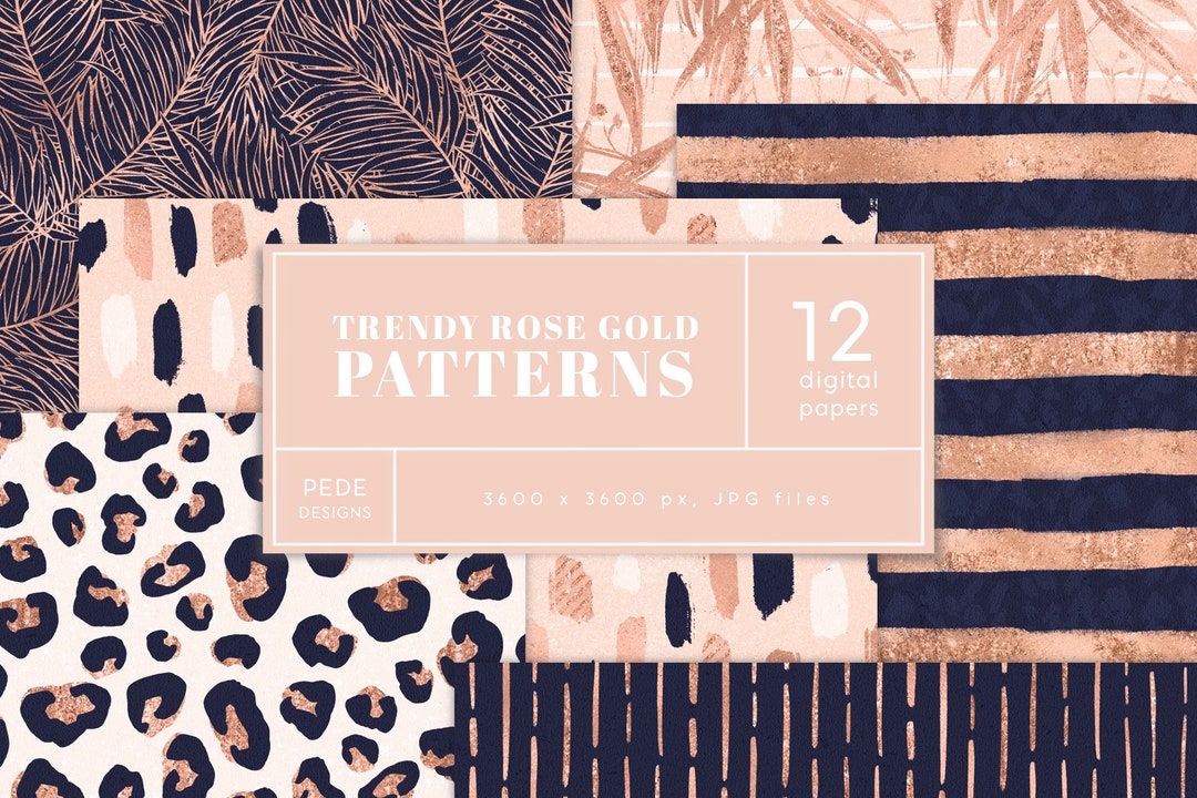 Rose Gold Digital Paper Pack, Trendy Patterns, Rose Gold Foil, Glitter ...