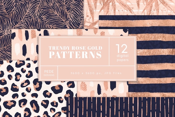 Rose Gold Digital Paper Pack Trendy Patterns Rose Gold Foil | Etsy