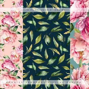 Peony Digital Paper, Flowers Watercolor Patterns, Seamless Digital ...