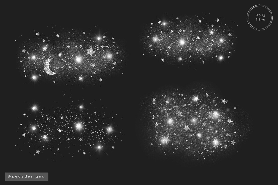 Silver Magical Stars, Star Png, Glitter Clip Art, Mystical Moon ...