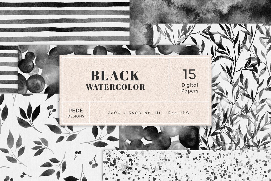 Black Watercolor Digital Paper, Ink Watercolor Texture, Seamless ...