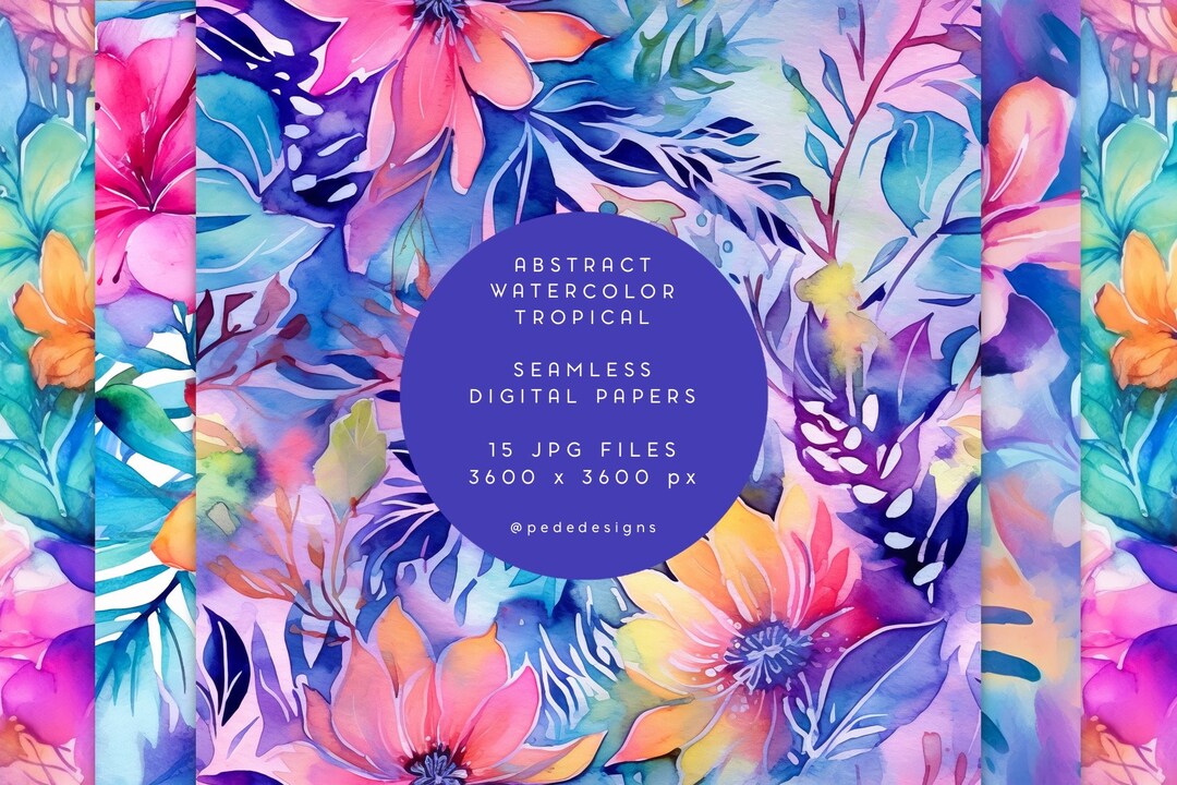 Tropical Abstract Digital Papers, Colorful Tropical Leaves, Seamless ...