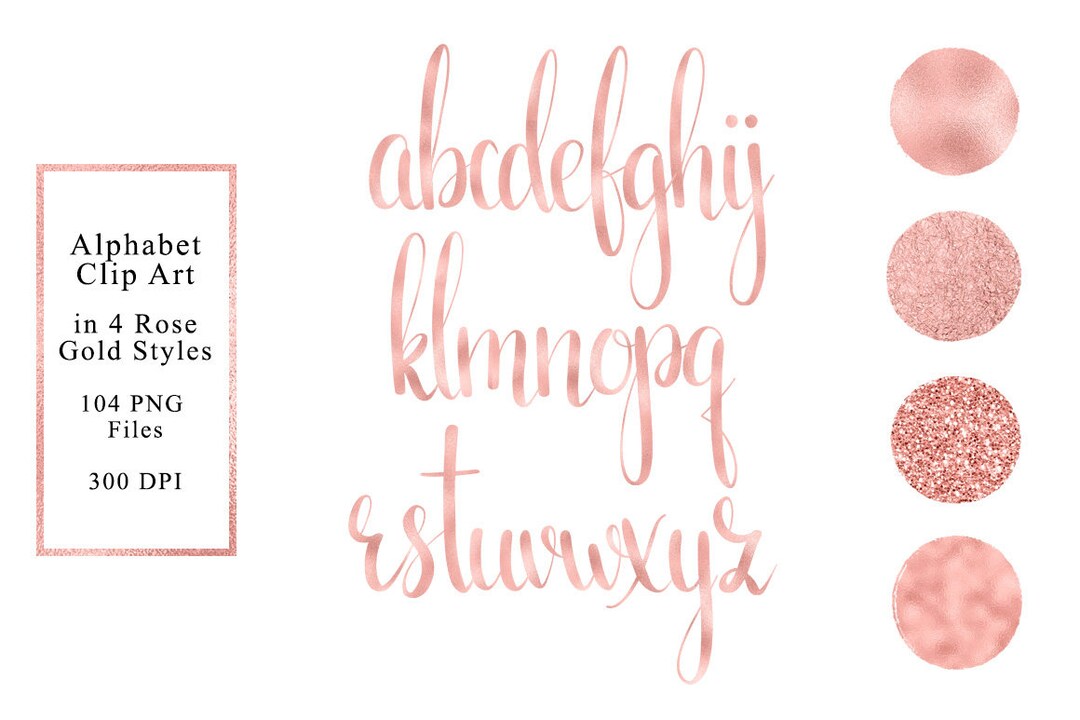 Rose Gold Alphabet Clipart, 4 Luxury Styles, Rose Gold Foil, Rose Gold ...