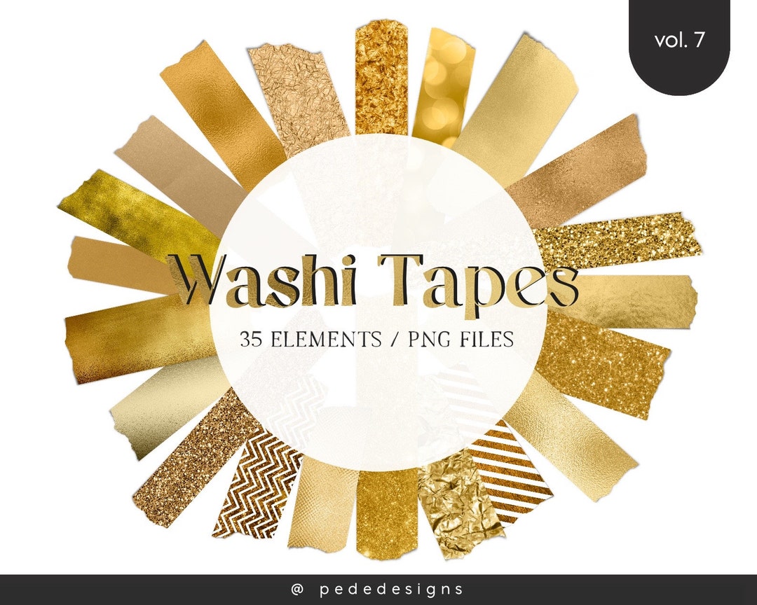 Gold Washi Tapes Clip Art, Digital Elements, PNG File, Goodnotes ...