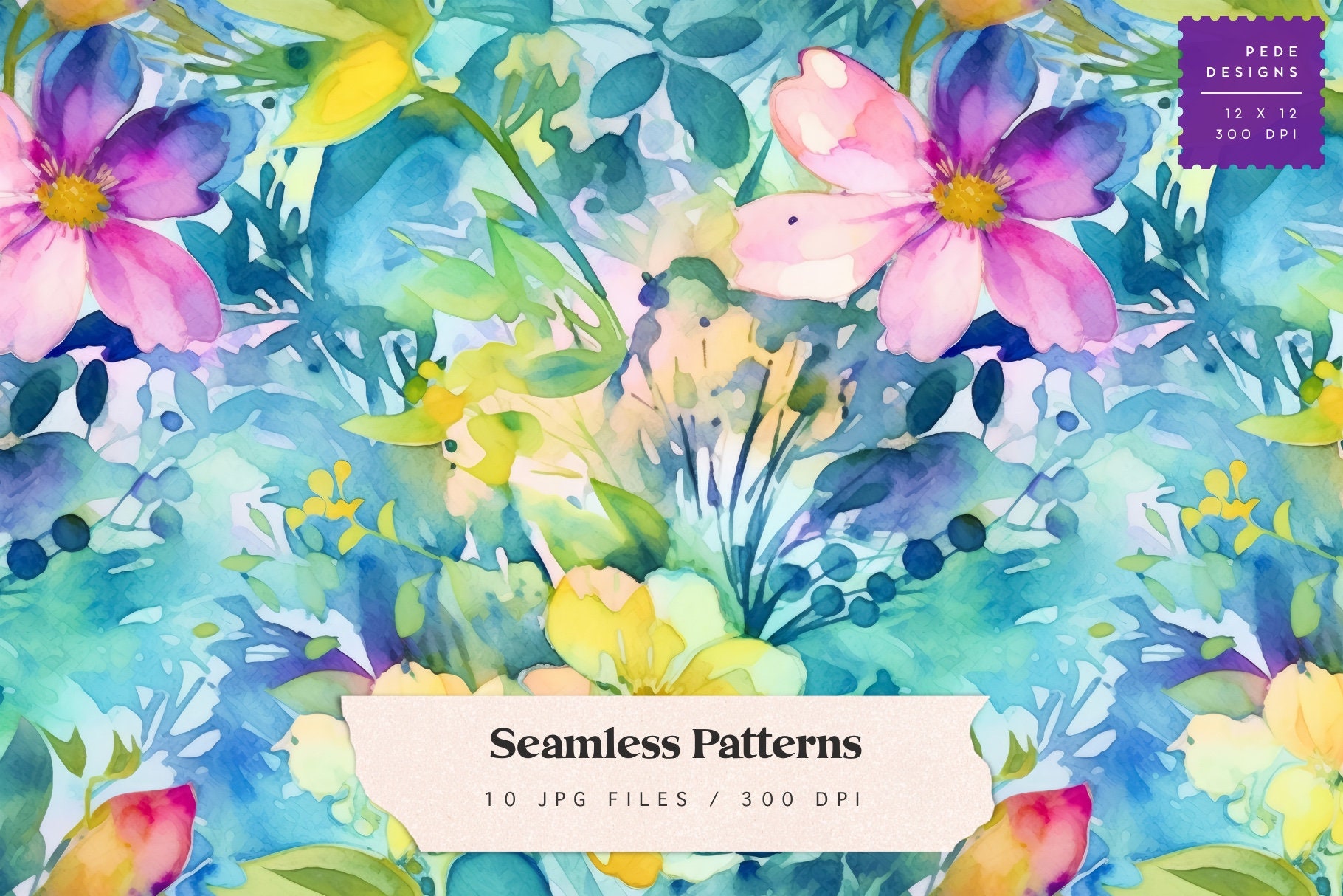 Watercolor Floral Digital Paper, Watercolor Spring Garden Pattern ...