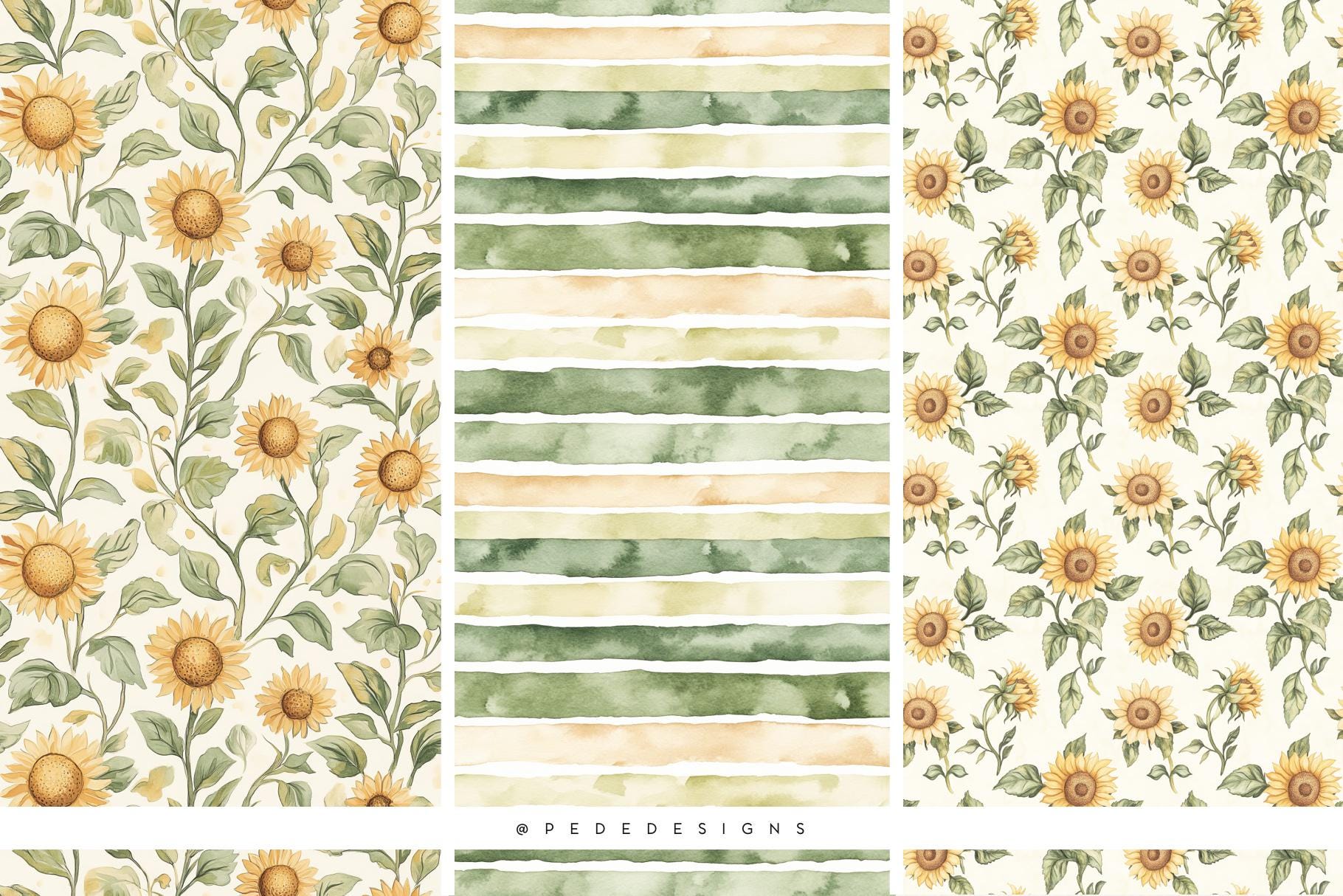 Sunflower Bliss Digital Papers, Summer Digital Papers, Yellow Repeating ...
