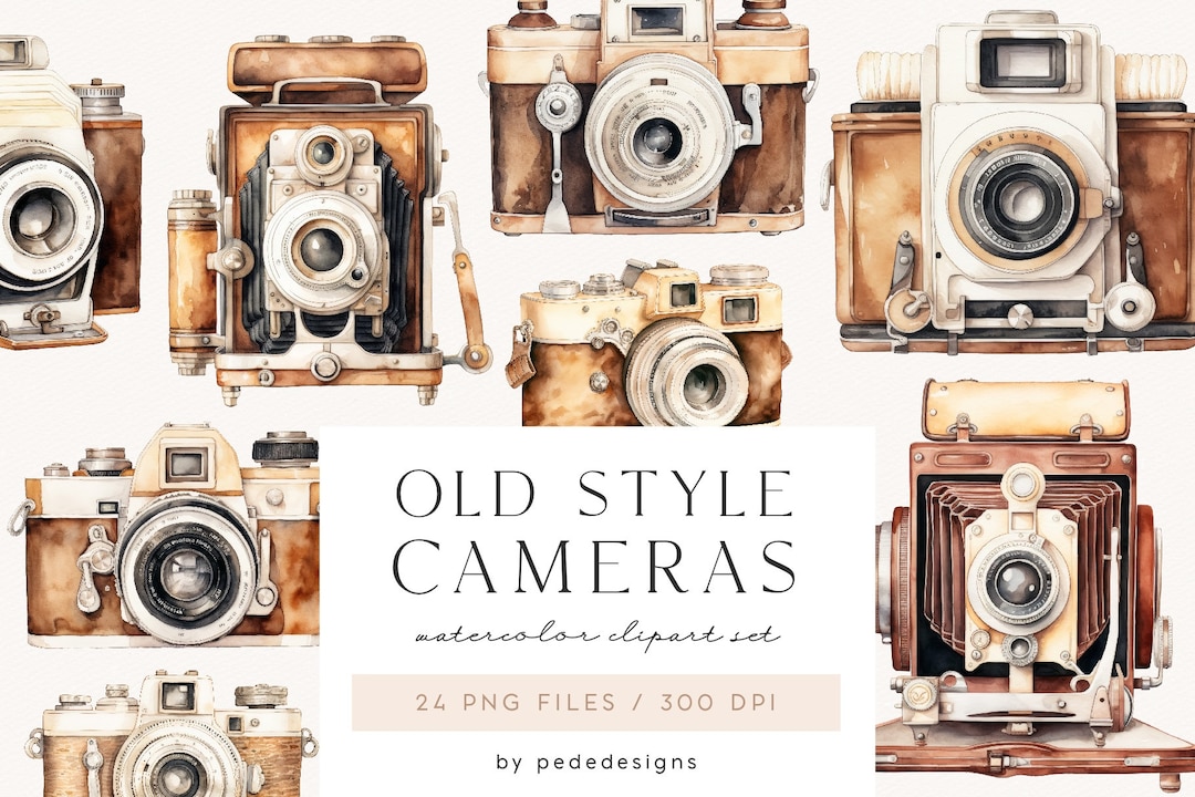 Old Style Cameras, Retro Cameras Clipart, Vintage Watercolor, Vintage ...