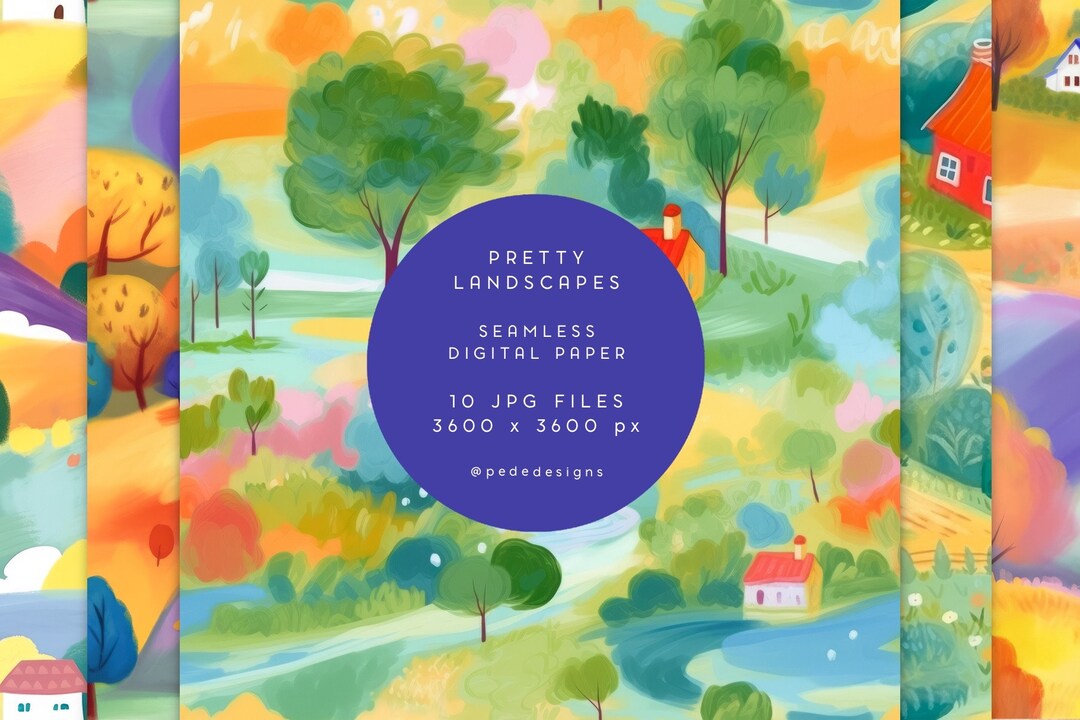 Pretty Landscape, Cute Landscapes Digital Paper Pack, Nursery Seamless ...