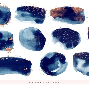 Watercolor Strokes Clipart, Rose Gold Glitter, Navy Blue Watercolor ...