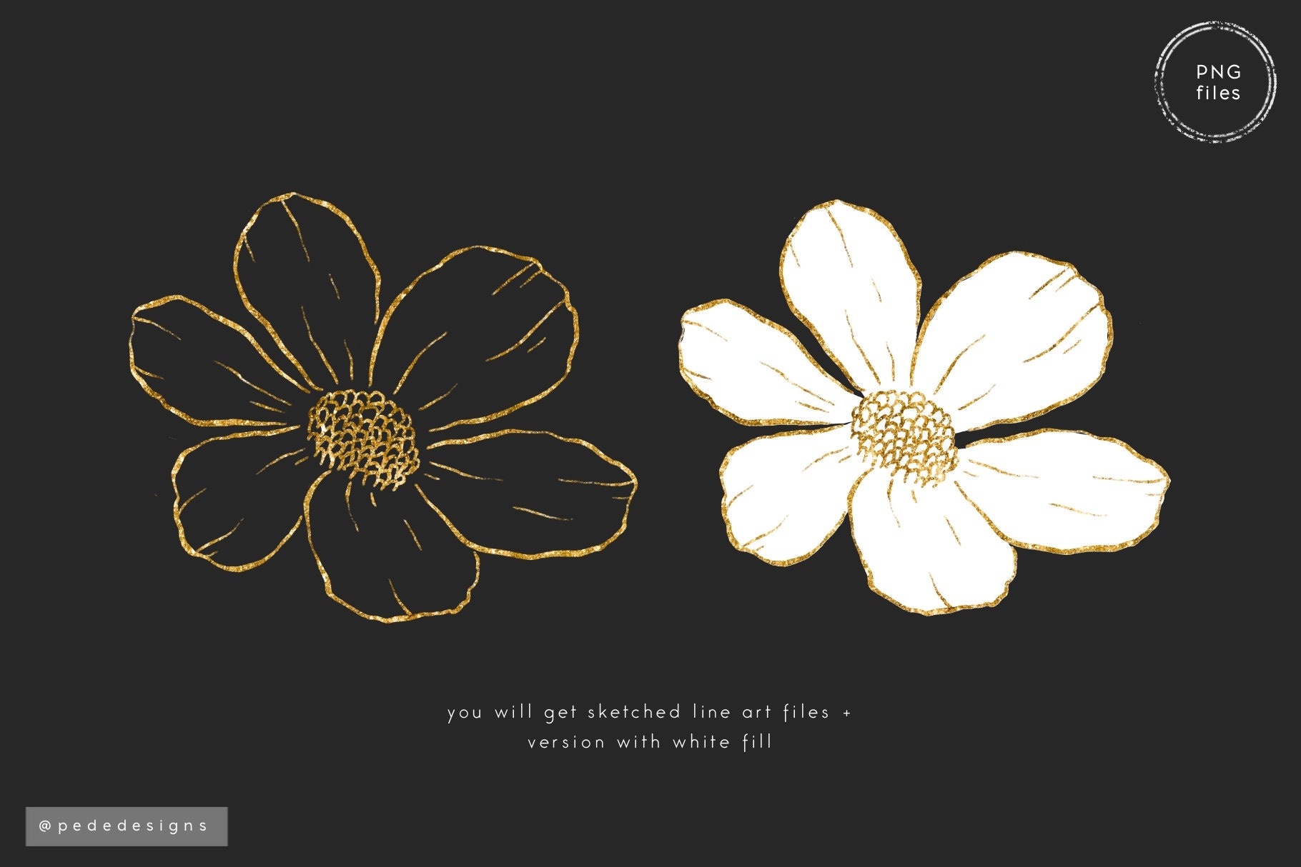Gold Glitter Wild Flowers Gold Floral Clip Art Glitter - Etsy