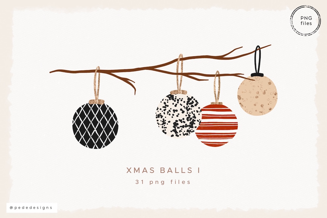 Christmas Baubles Clip Art, Winter Clipart, Black, Red & Gold ...