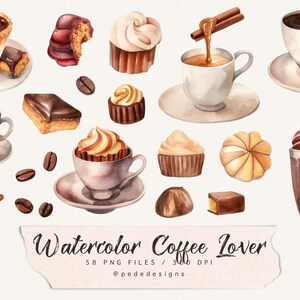 Watercolor Coffee Lover Clip Art, Coffee Clipart, Coffee Time ...