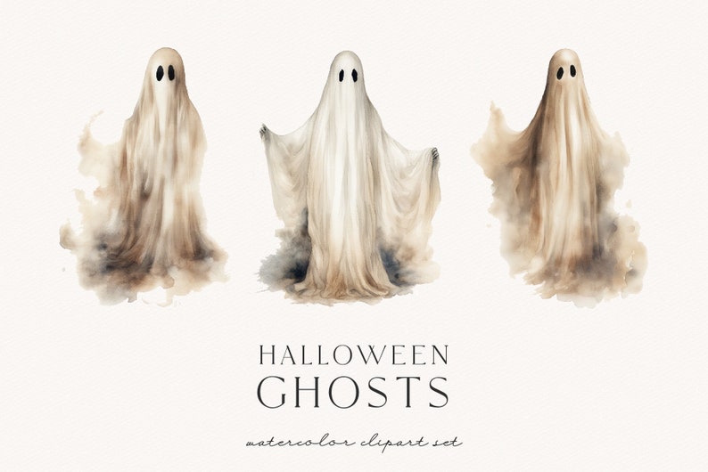 Halloween Ghosts Clipart, Watercolor Halloween Clipart, Spooky Clip Art ...