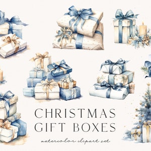 Christmas Gift Boxes Clipart, Watercolor Christmas Tree, Xmas Time ...