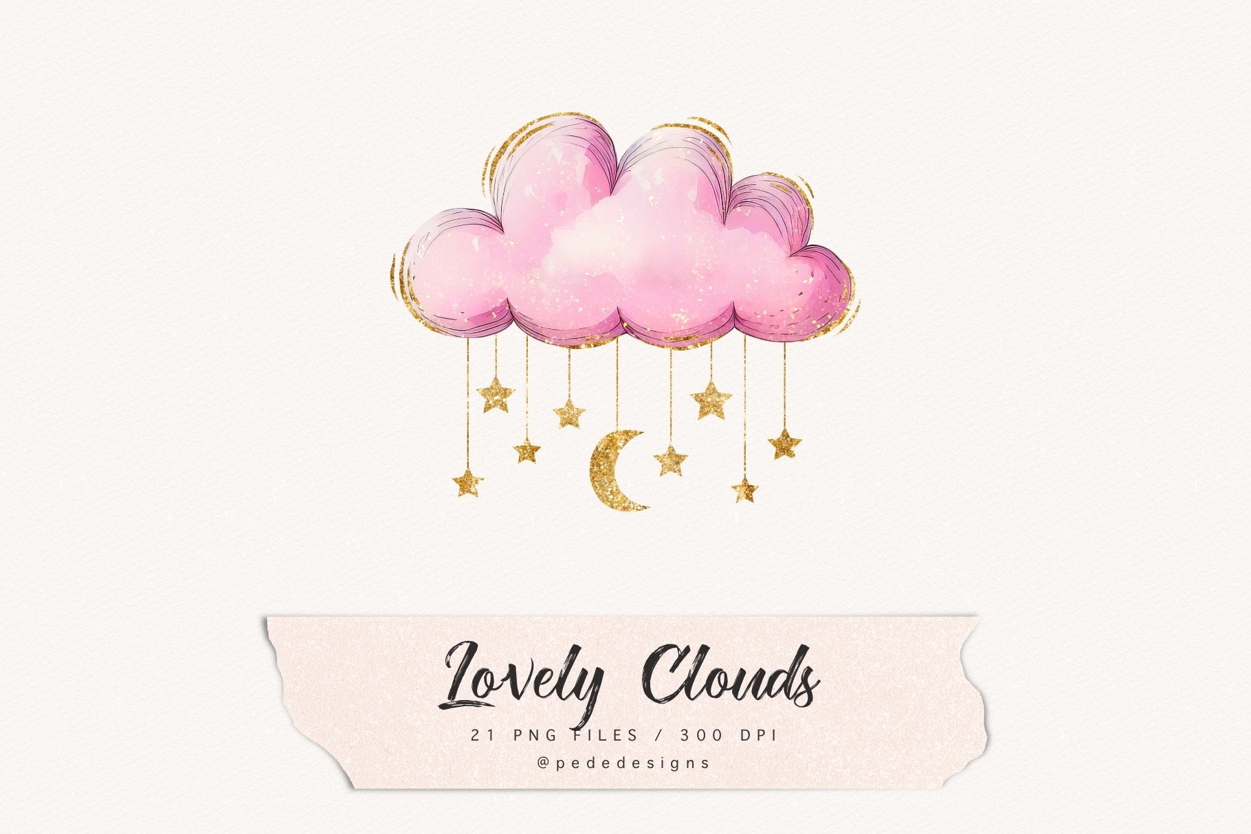 Lovely Clouds Clipart Clouds With Stars Glitter Clipart - Etsy Australia