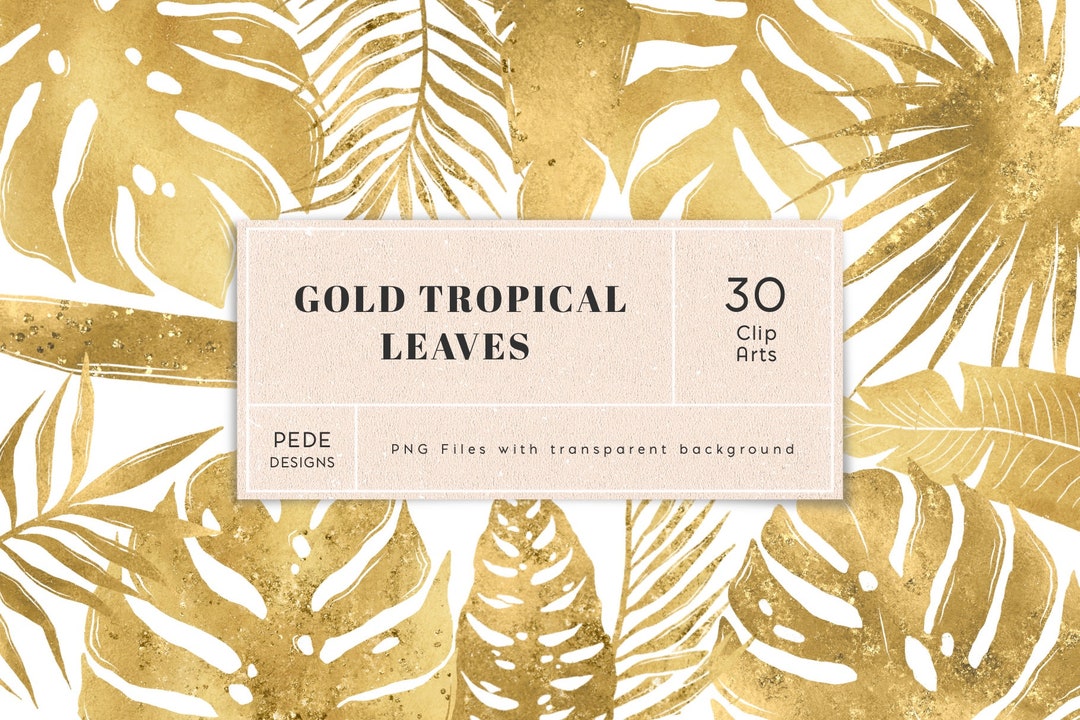 Gold Tropical Leaves Clip Art, Botanical, Monstera, Golden Foil ...