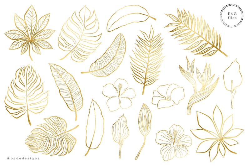 Gold Tropical Leaves Clip Art Botanical Monstera Gold Foil - Etsy