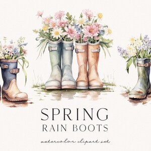 Spring Rain Boots, Watercolor Png Clipart, Spring Illustration, Garden ...