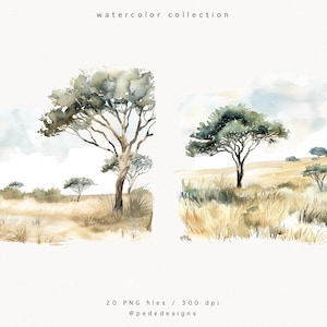 African Savannah Illustration, Watercolor View Clipart, Travel Graphics ...