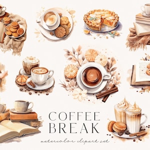 Watercolor Coffee Break Clipart, Coffee Clipart, Coffee Time ...