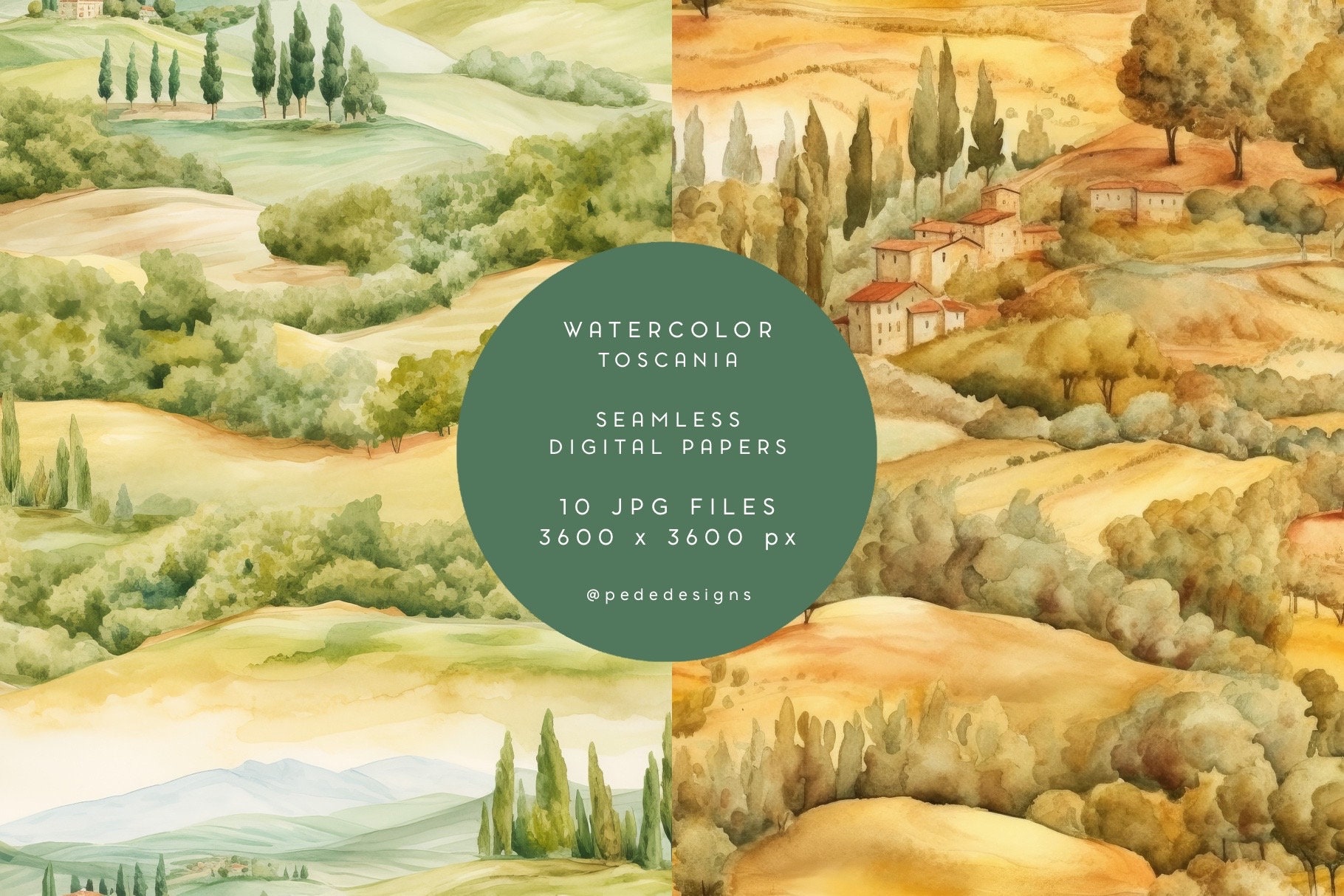 Watercolor Tuscany Digital Paper Pack, Landscape Digital Paper ...