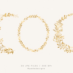 Gold Wreaths and Laurels Clipart, Gold Botanical Frame, Gold Floral ...