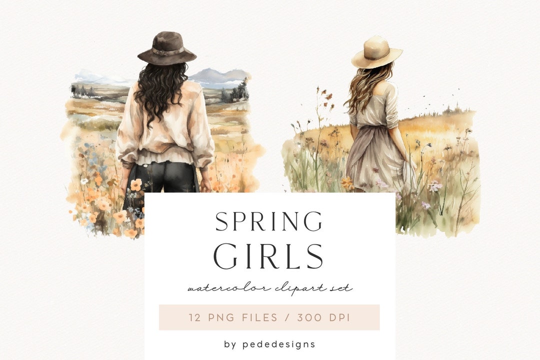 Spring Girls Clipart, Watercolor Girl Images, Watercolor Summer, Summer ...