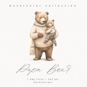 Papa Bear Clipart, Watercolor Father's Day Clipart, Heartwarming Daddy ...