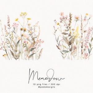 Meadow Clipart, Watercolor Floral Field Clipart, Watercolor Wild ...