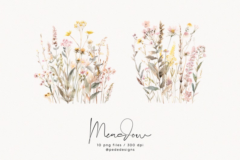 Meadow Clipart, Watercolor Floral Field Clipart, Watercolor Wild ...