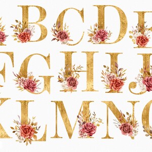 Decorative Alphabet Clipart, Letters With Leaves, Gold Foil Alphabet ...