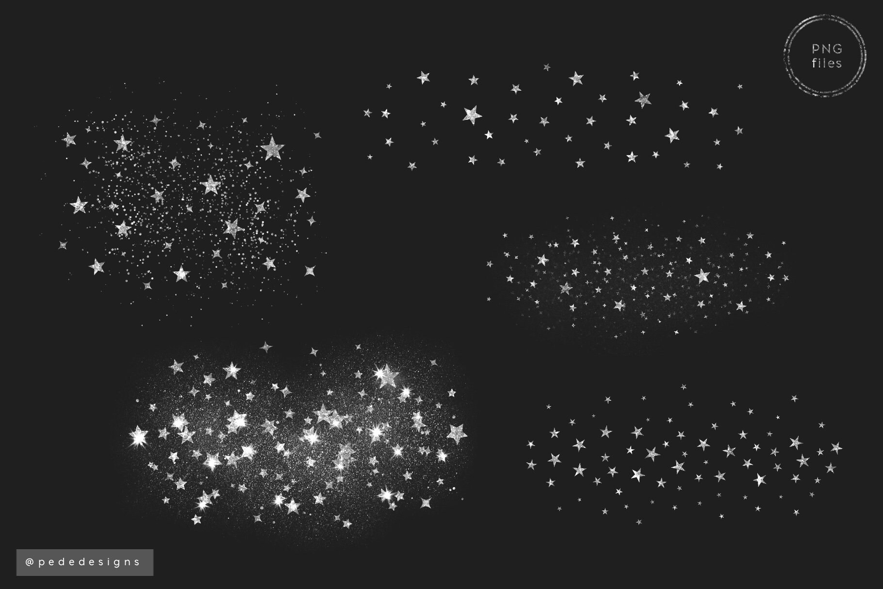 Silver Magical Stars Star Png Glitter Clip Art Mystical - Etsy