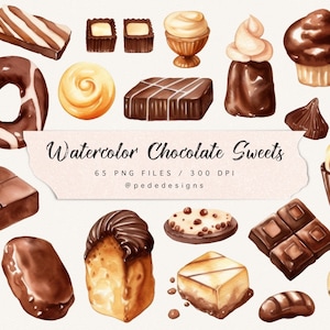 Watercolor Chocolate Sweets Clip Art, Candy Clipart, Dessert ...