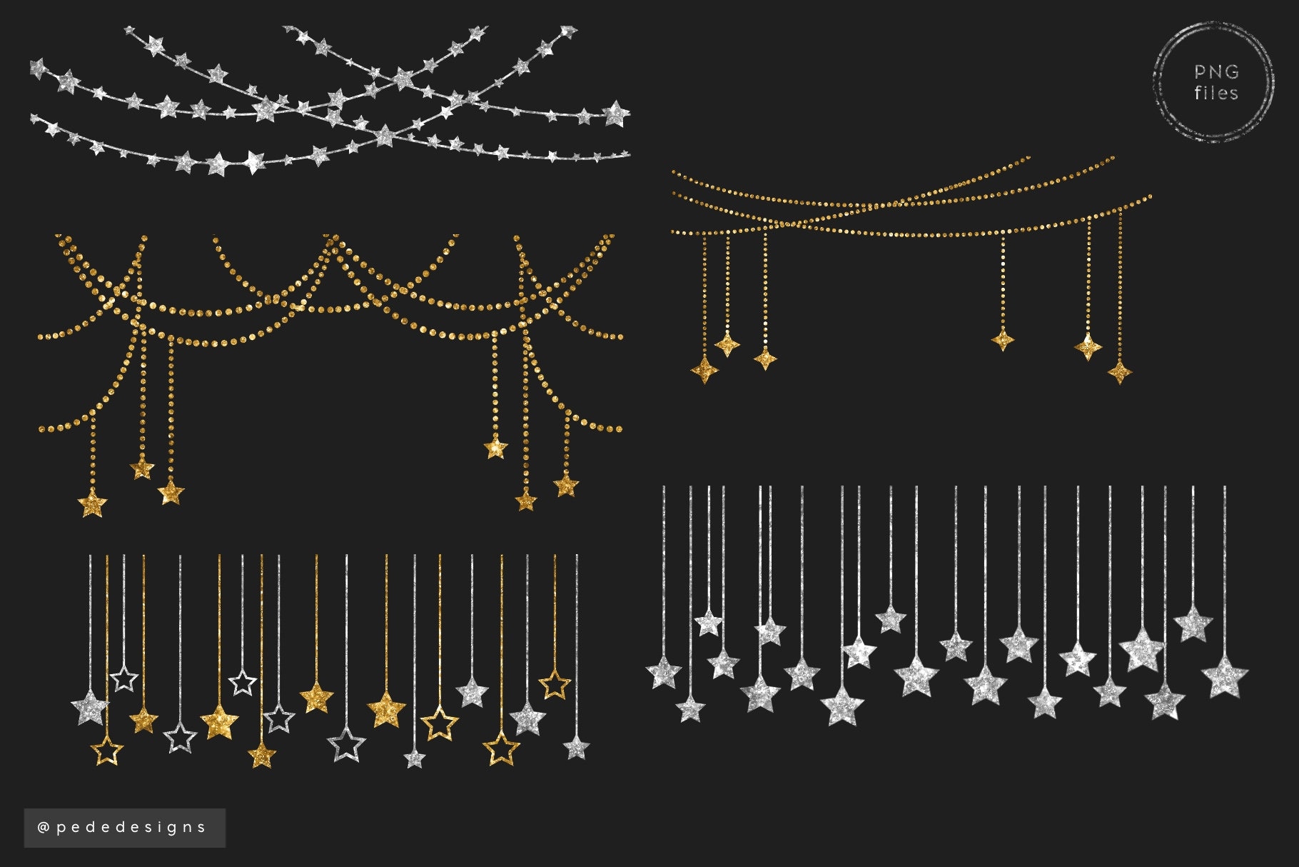 Gold & Silver Borders Stars Png Glitter Clip Art Moon and - Etsy