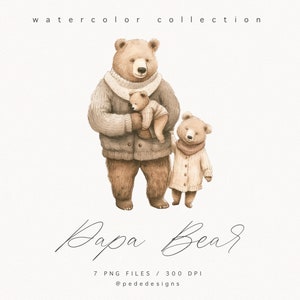 Papa Bear Clipart, Watercolor Father's Day Clipart, Heartwarming Daddy ...