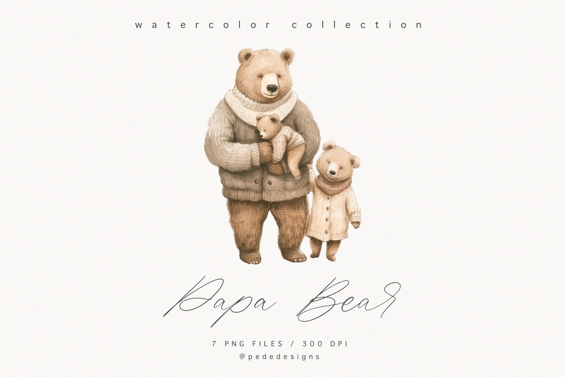 Papa Bear Clipart: Watercolor Father's Day Graphics (download) - Etsy