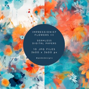 Abstract Impressionist Flowers, Digital Papers, Abstract Seamless Paper ...